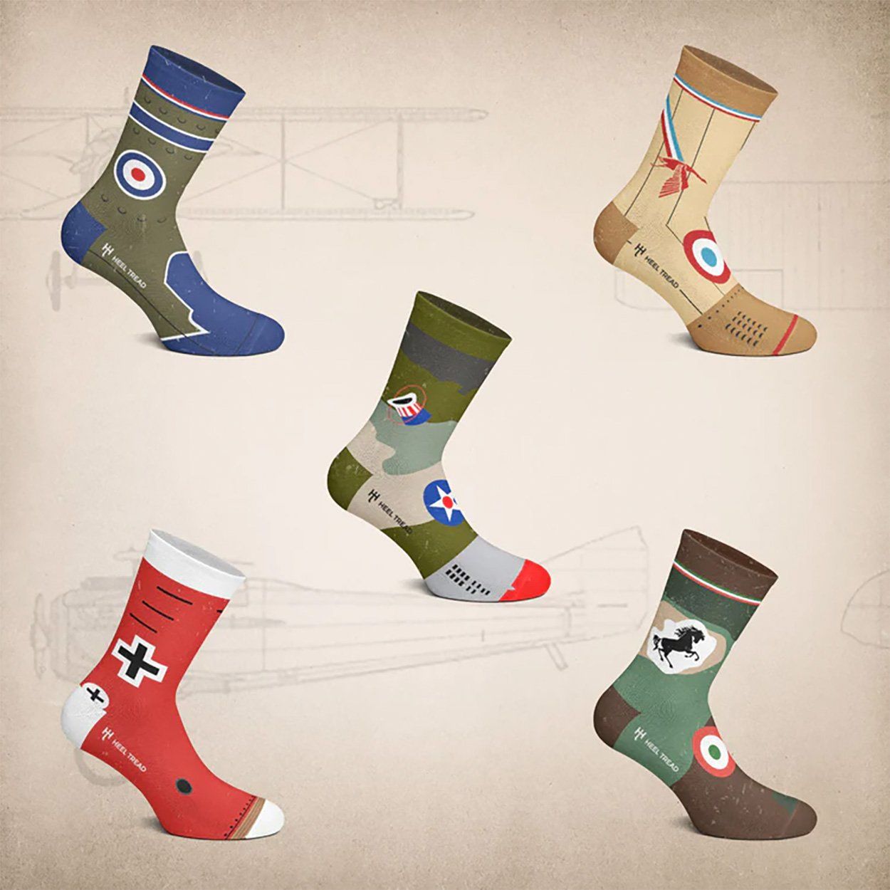 Heel Tread WW1 Warbird 5 Sock Gift Set