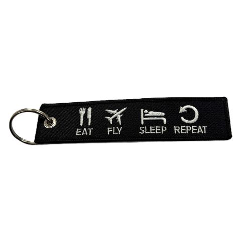Eat, Fly, Sleep, Repeat Embroidered Keyring