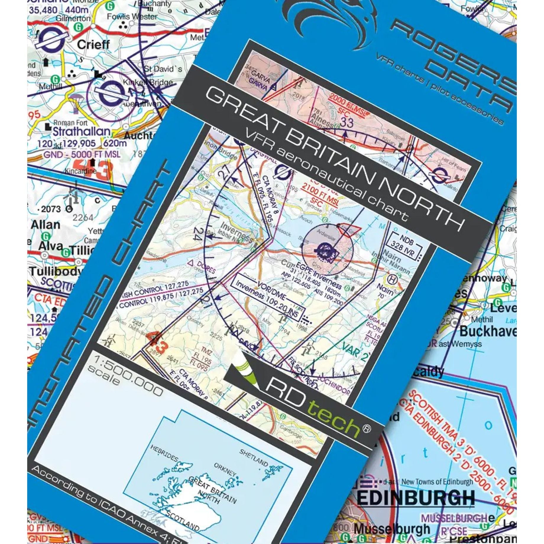 RogersData Great Britain North VFR 1:500,000 Chart - 2024