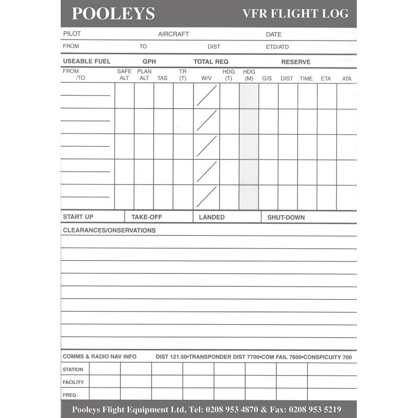 Pooleys A5 VFR Kneeboard Log pad