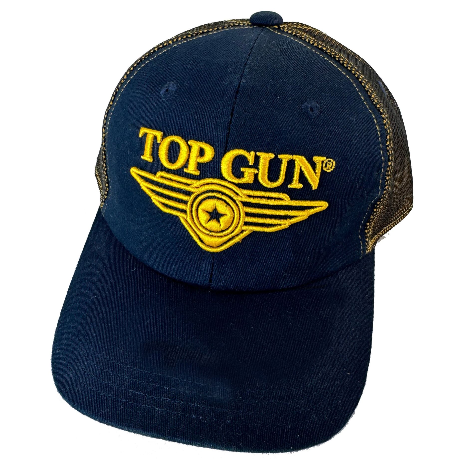 Top Gun Logo Trucker Baseball Cap in Navy / Yellow