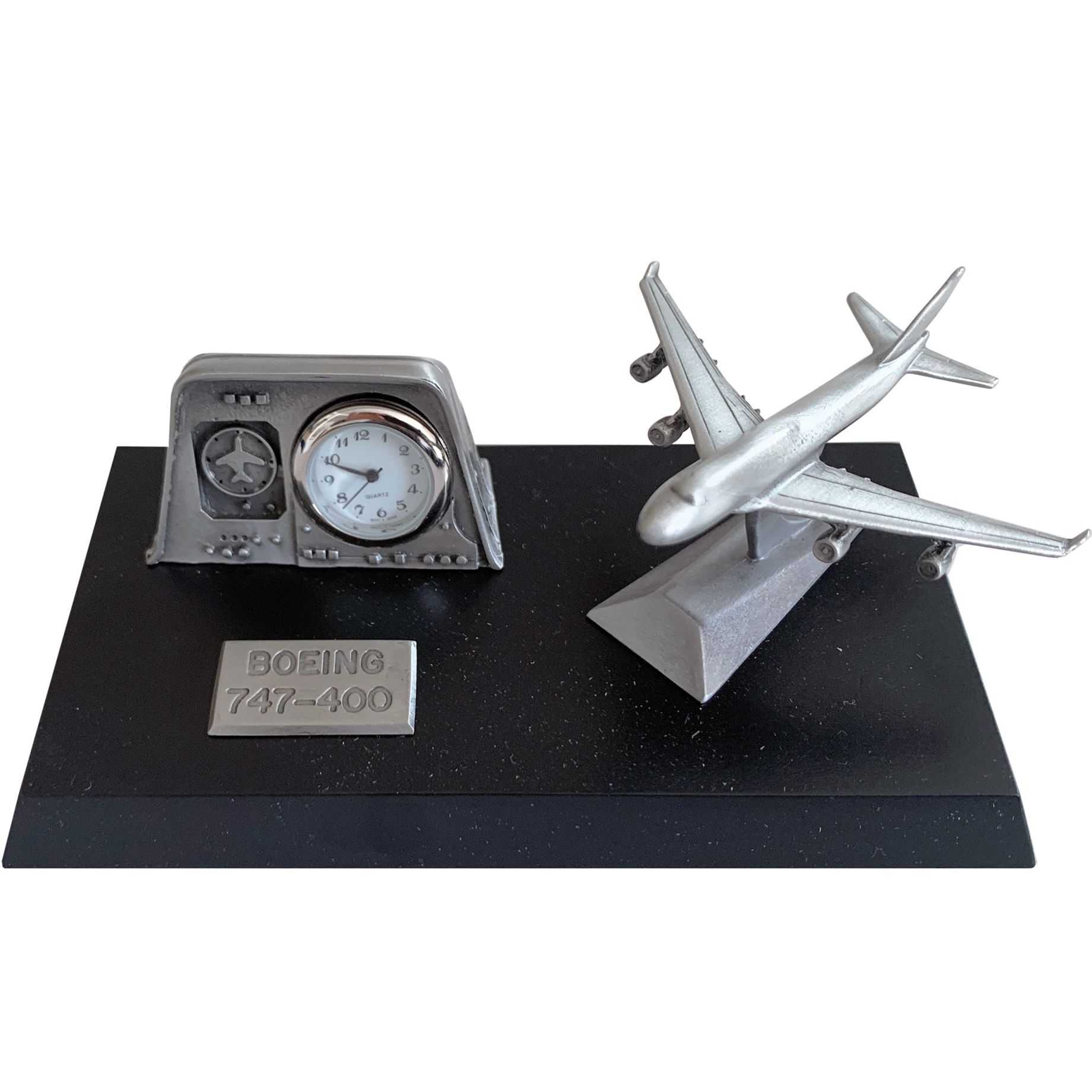 Clivedon Pewter Desk Clock - Boeing 747-400
