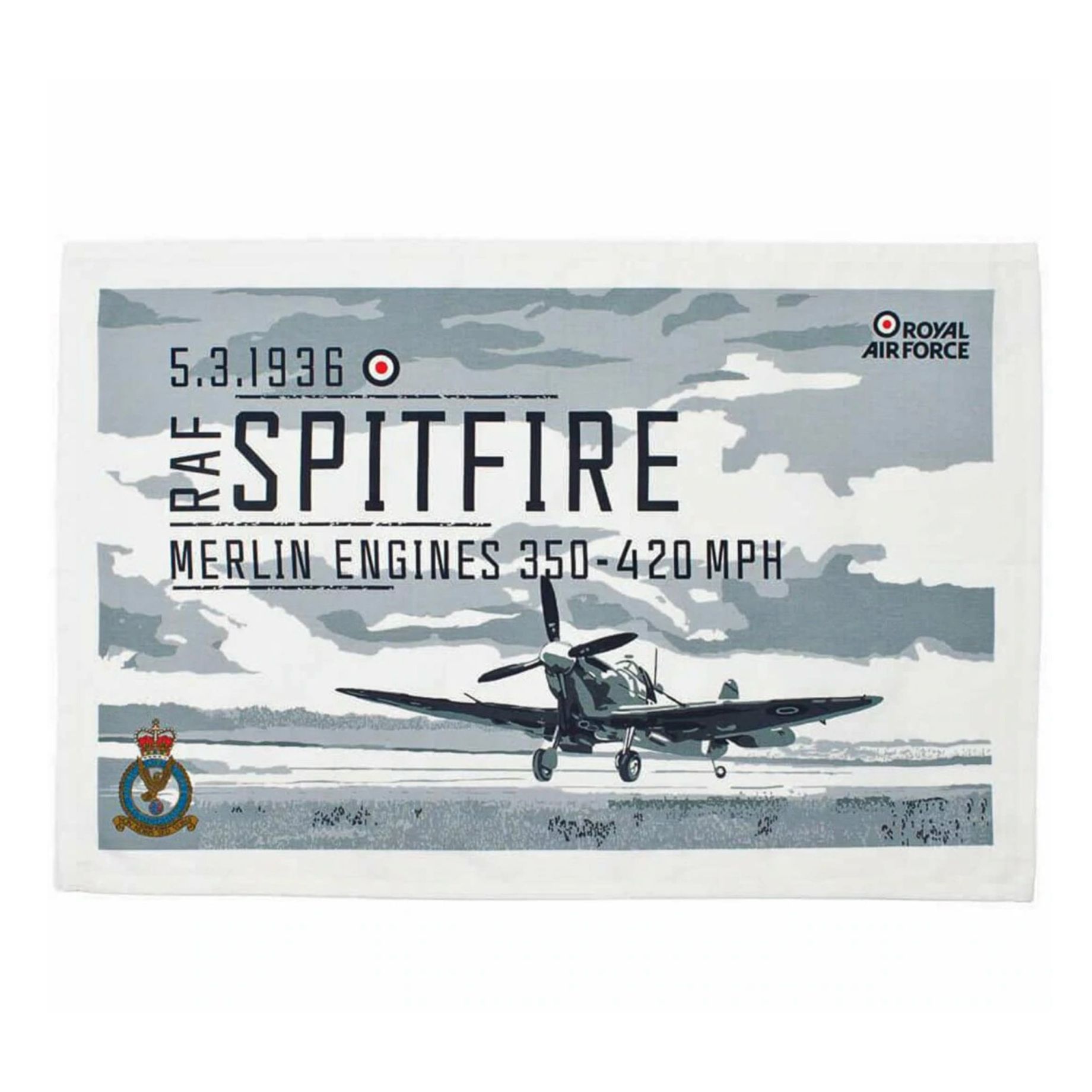 RAF Spitfire On Grey Tea Towel