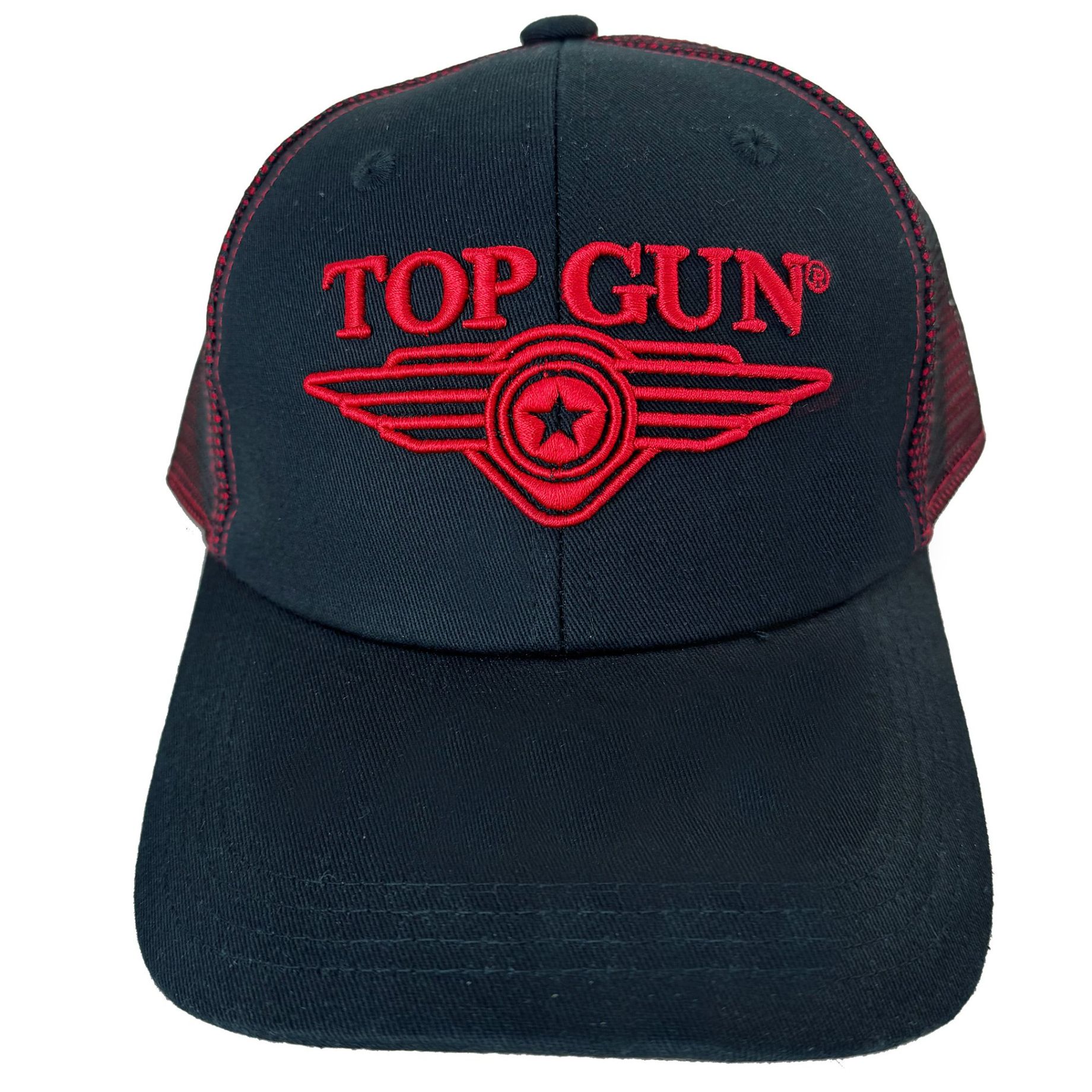Top Gun Logo Trucker Baseball Cap in Black/Red