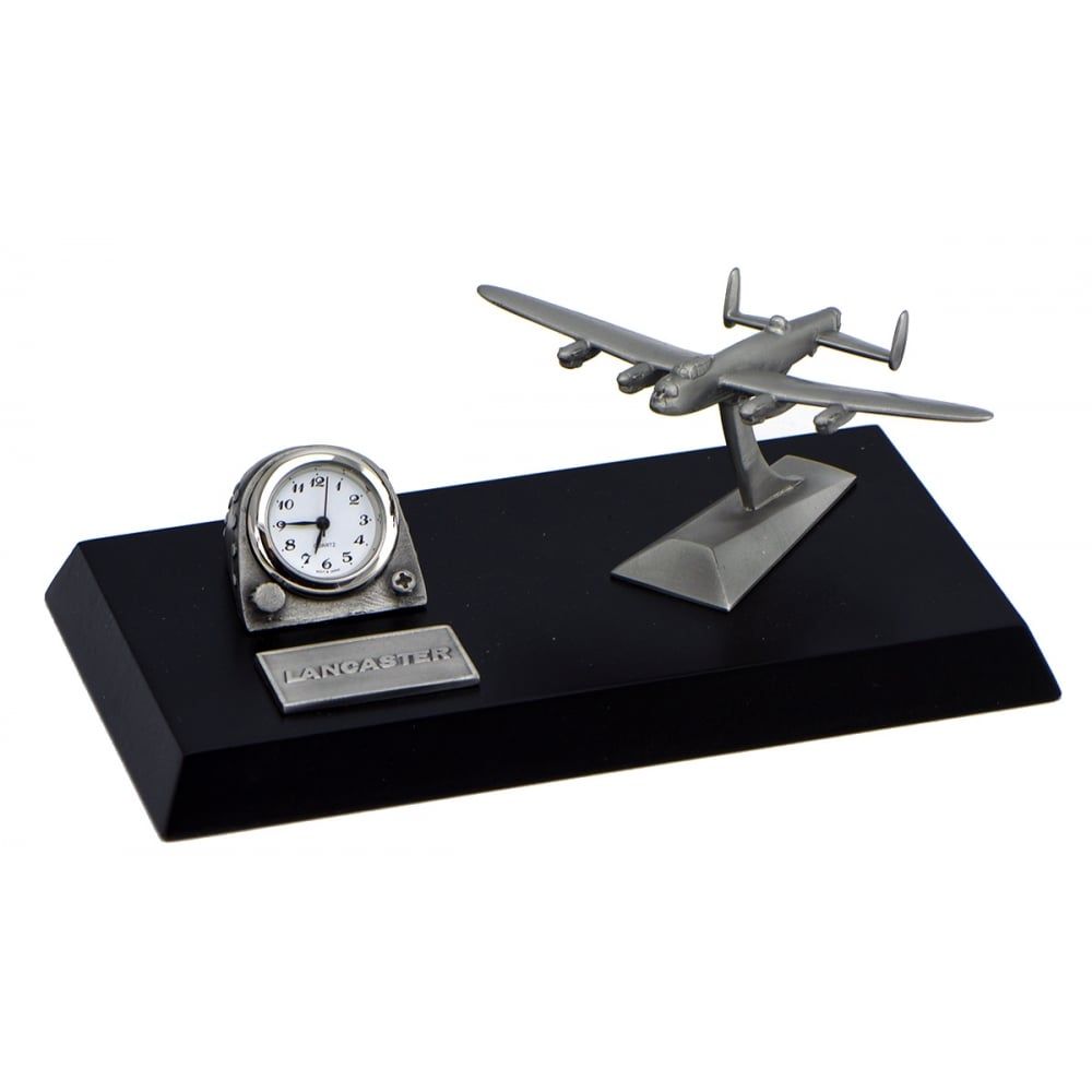 Clivedon Pewter Desk Clock - Lancaster Bomber Desk Clock