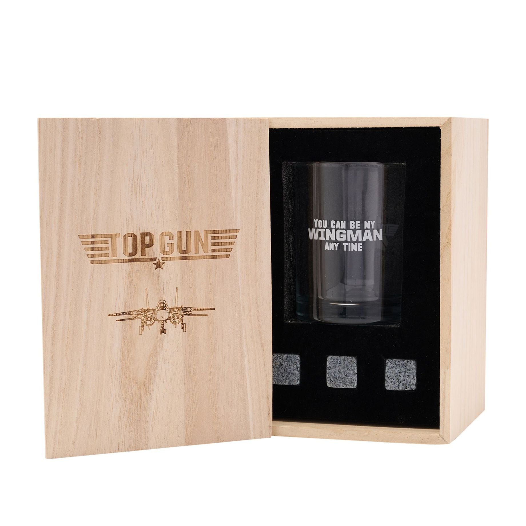 Top Gun Whisky Tumbler With Stones In a Wooden Box