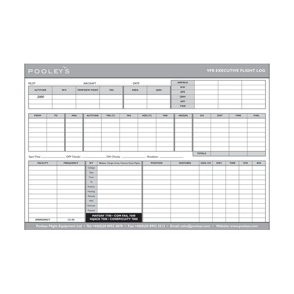 Pooleys A4 VFR Executive Flight Log Pad