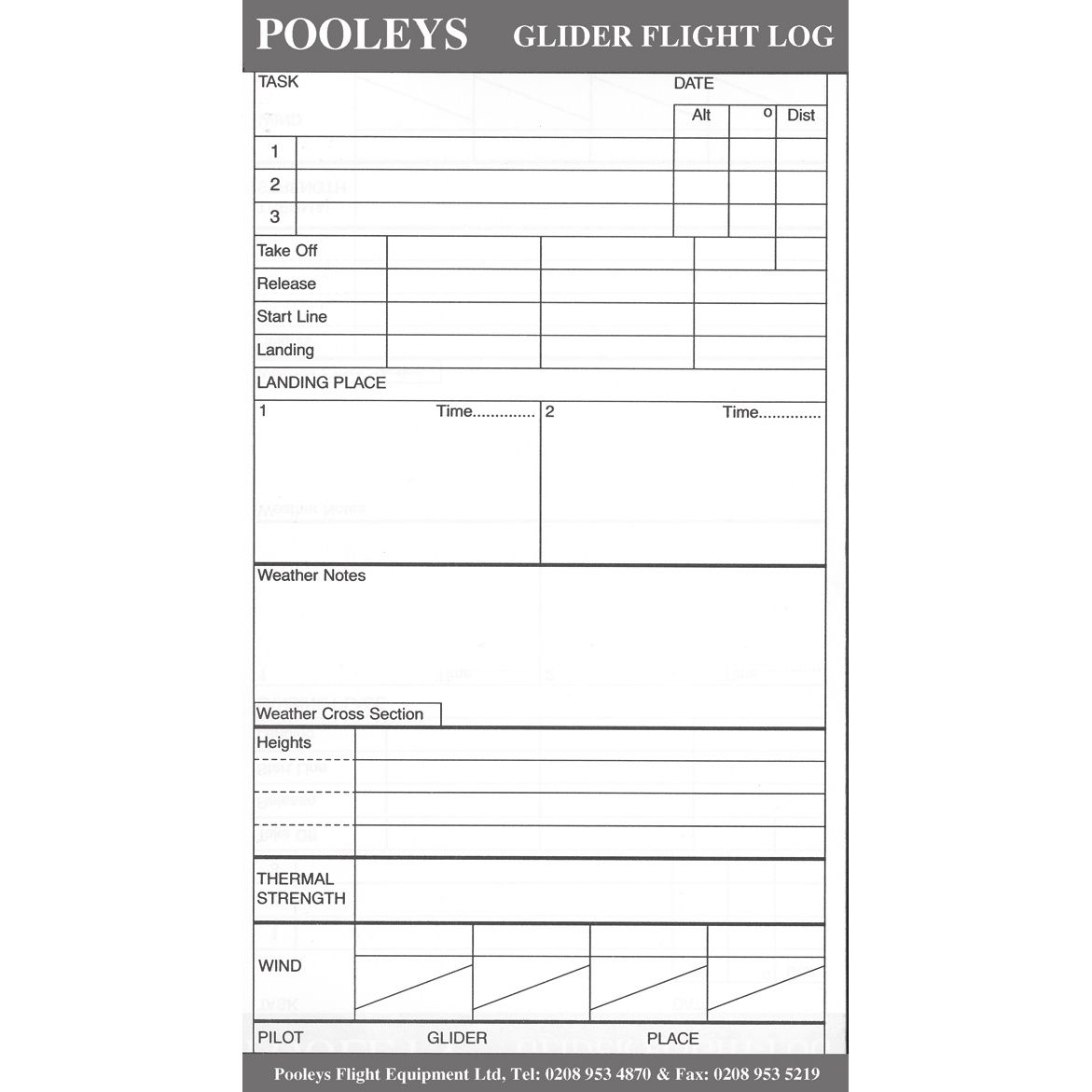 Pooleys A5 Glider Pilot Kneeboard Log Pad