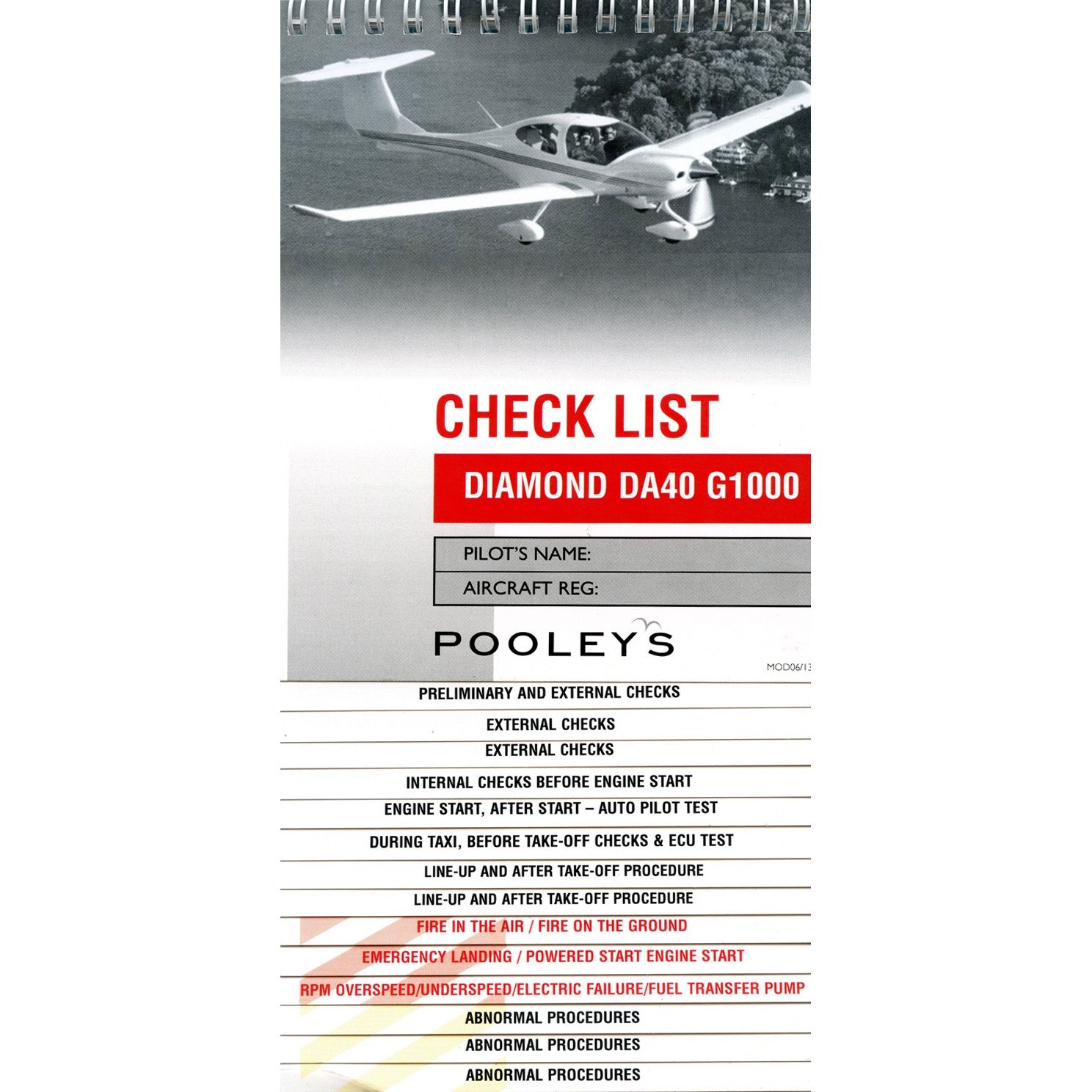Pooleys Diamond DA40 G1000 Aircraft Checklist